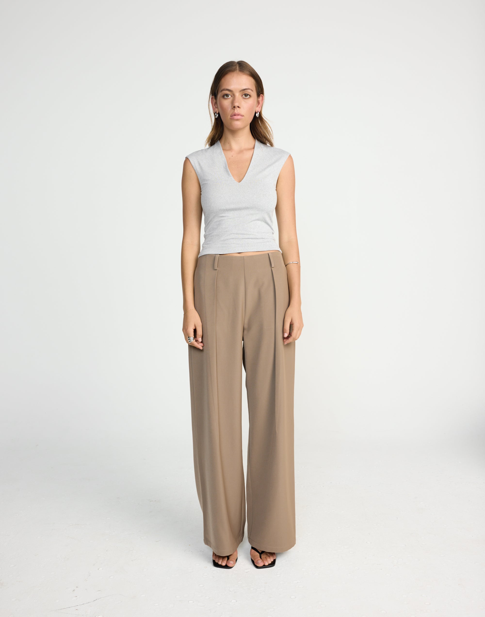 Deka Top (Grey Marle) | CHARCOAL EXCLUSIVE | V-neckline jersey fabrication fitted top