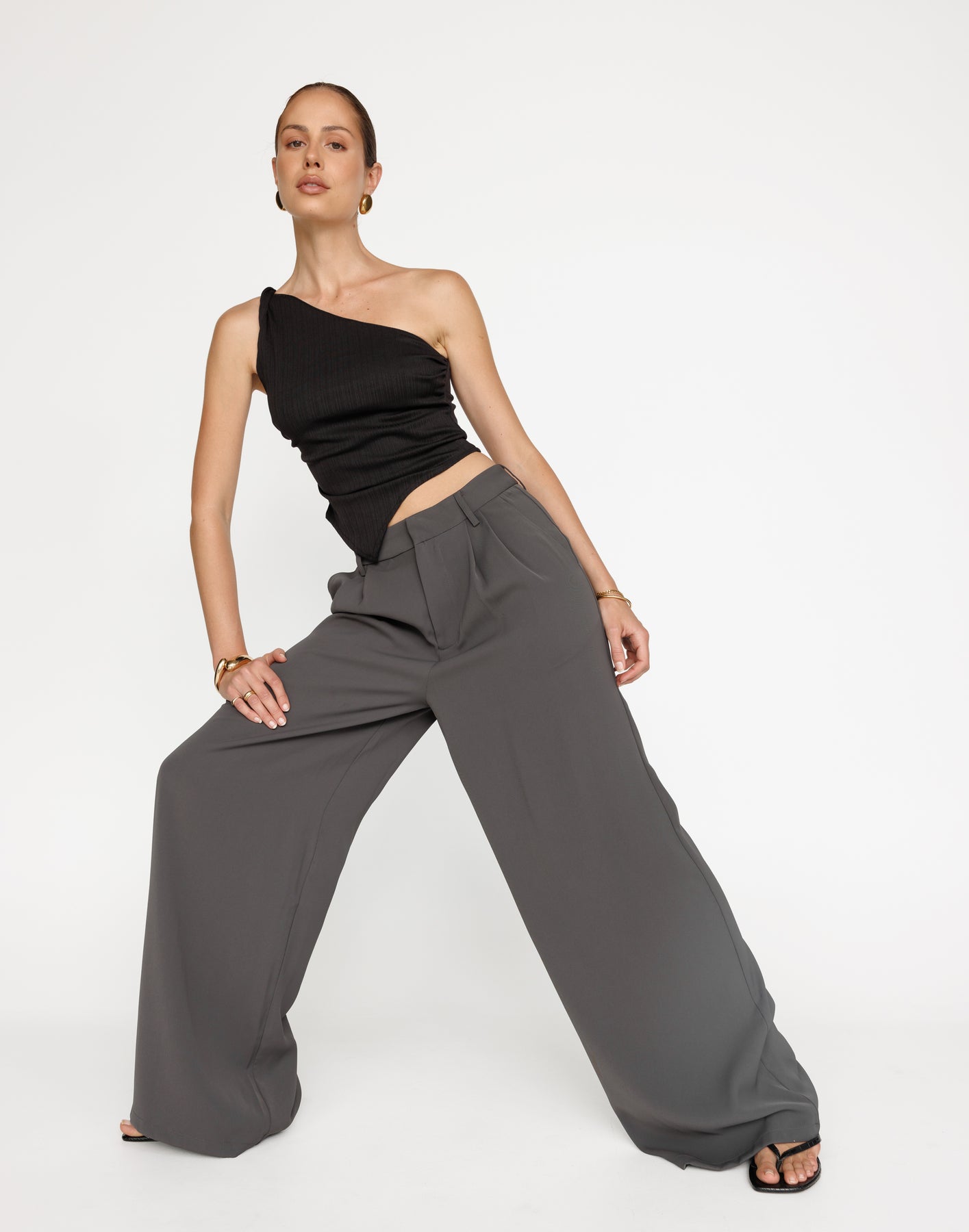 Kiana Top (Black) | CHARCOAL Exclusive - Asymmetrical Neck and Hem Bodycon Top