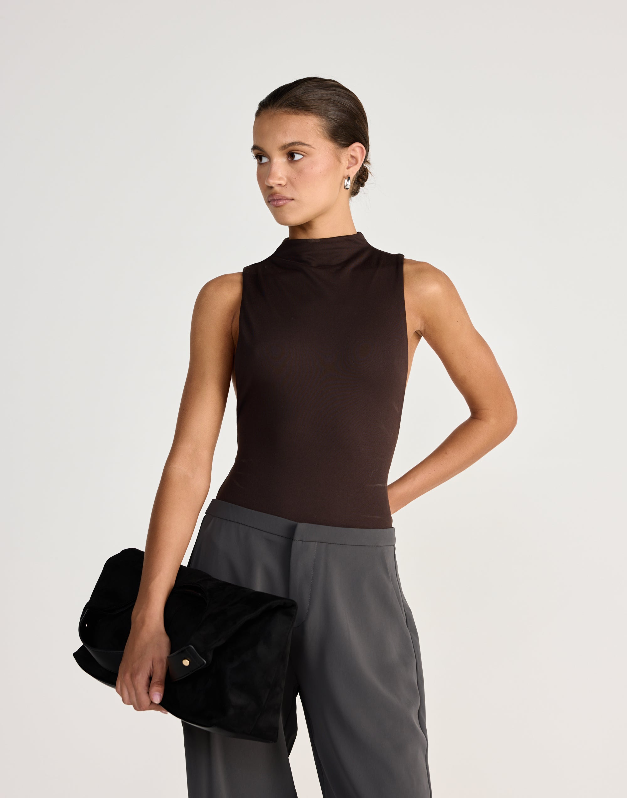 Oren Bodysuit (Chocolate) - CHARCOAL EXCLUSIVE - Mock neckline bodysuit ...