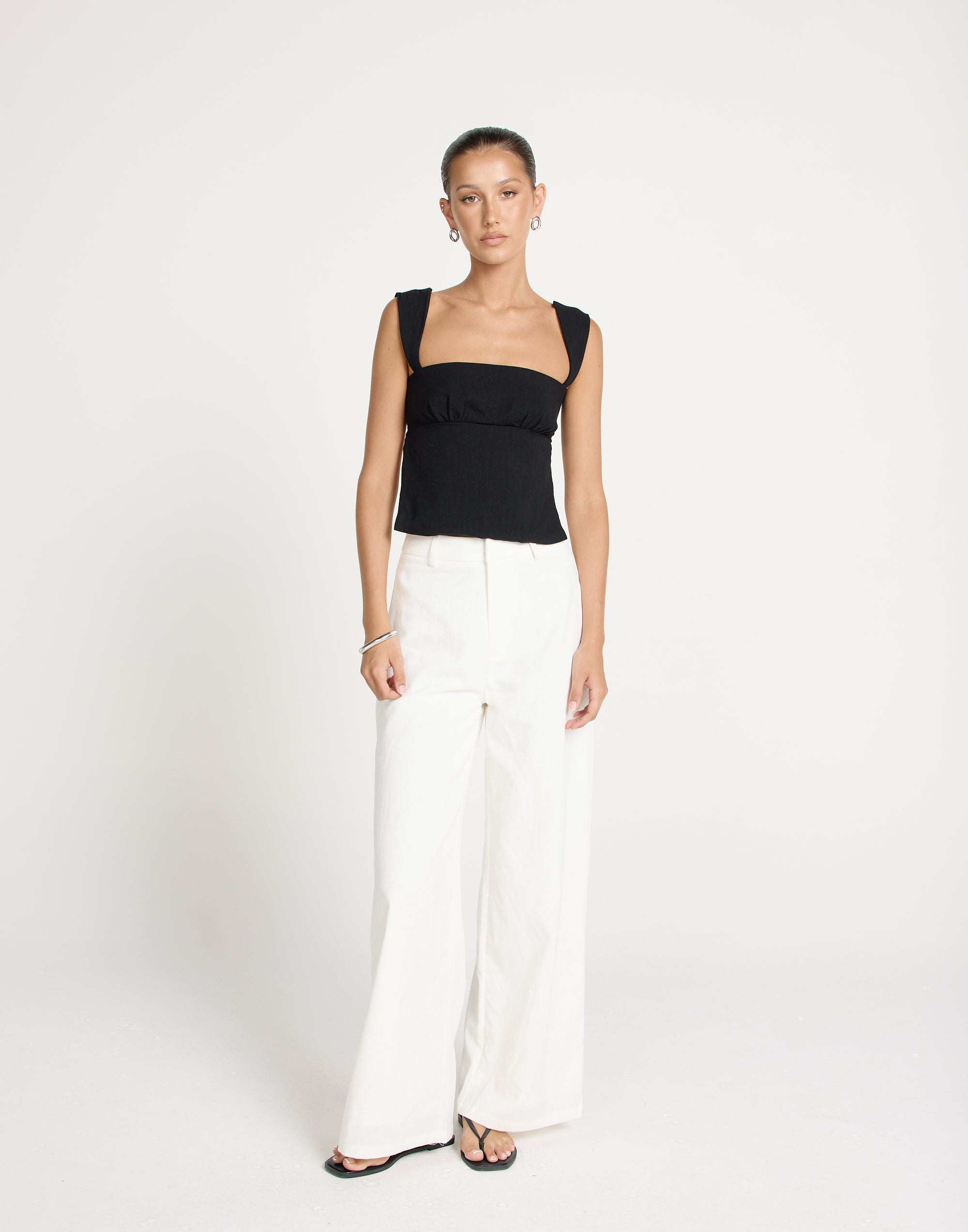 Schaffer Top (Black) - Linen Tie-Up Open Back Top – CHARCOAL