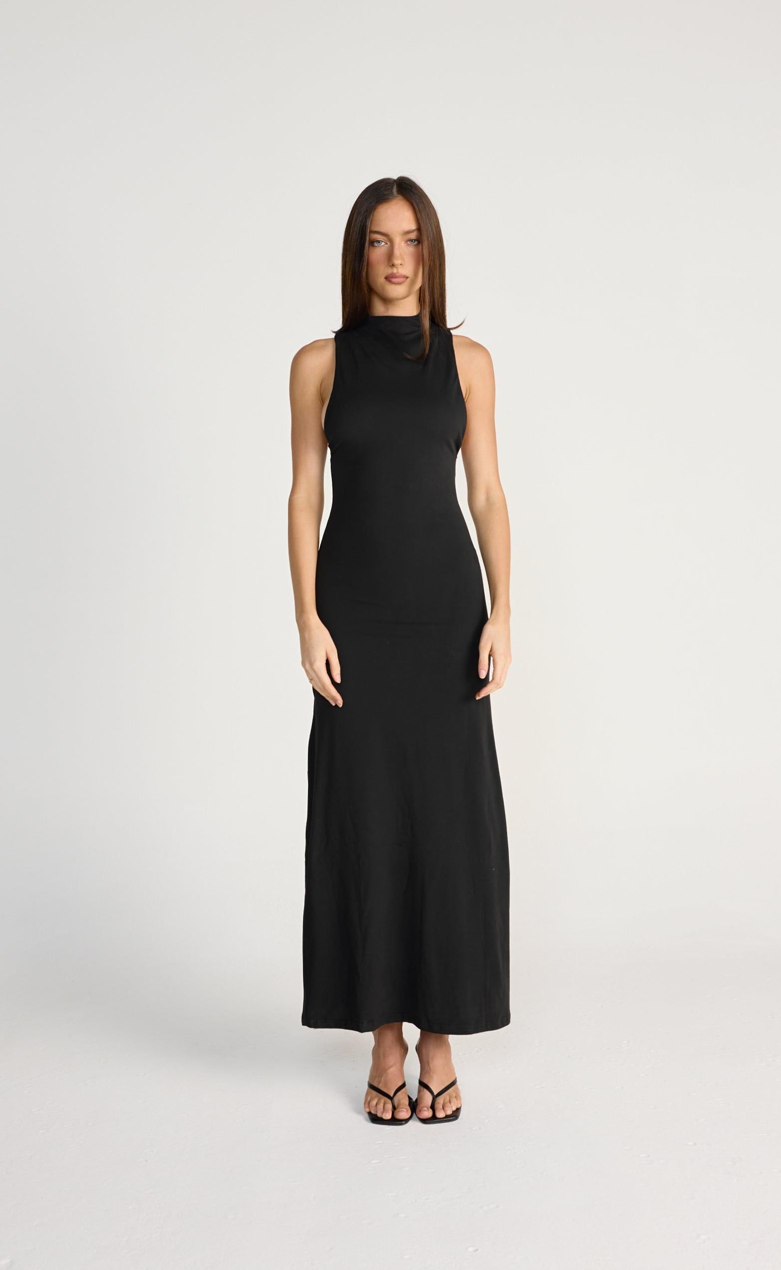 Oren Maxi Dress (Black) - CHARCOAL EXCLUSIVE - Mock neckline maxi dress ...