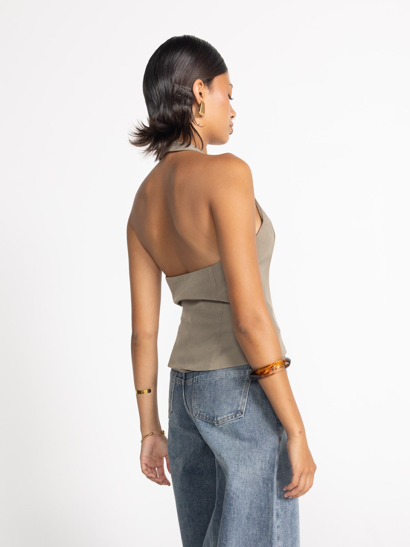 Malika Top (Stone) | CHARCOAL Exclusive - Stone V Neck Wrap Halter Top